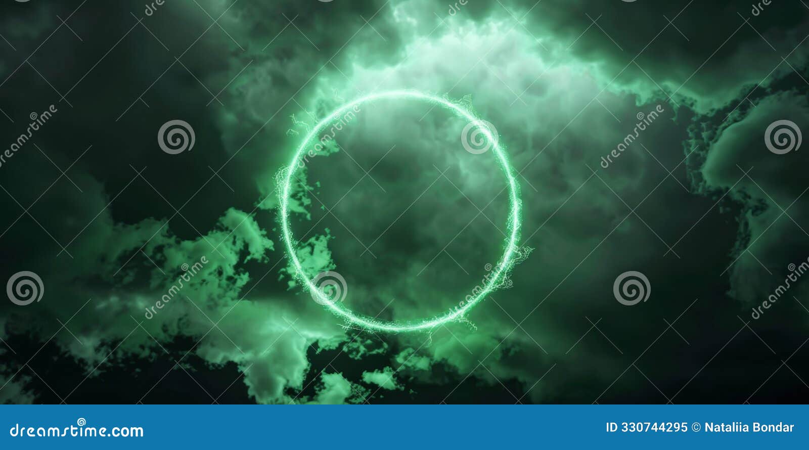 Mystical Green Glowing Ring in Sky with Dark Cloudy Background Stock ...