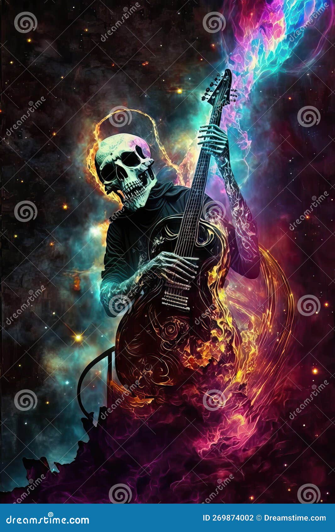 Mystical Image of a Skeleton Playing a Guitar, an Anthropomorphic Image ...