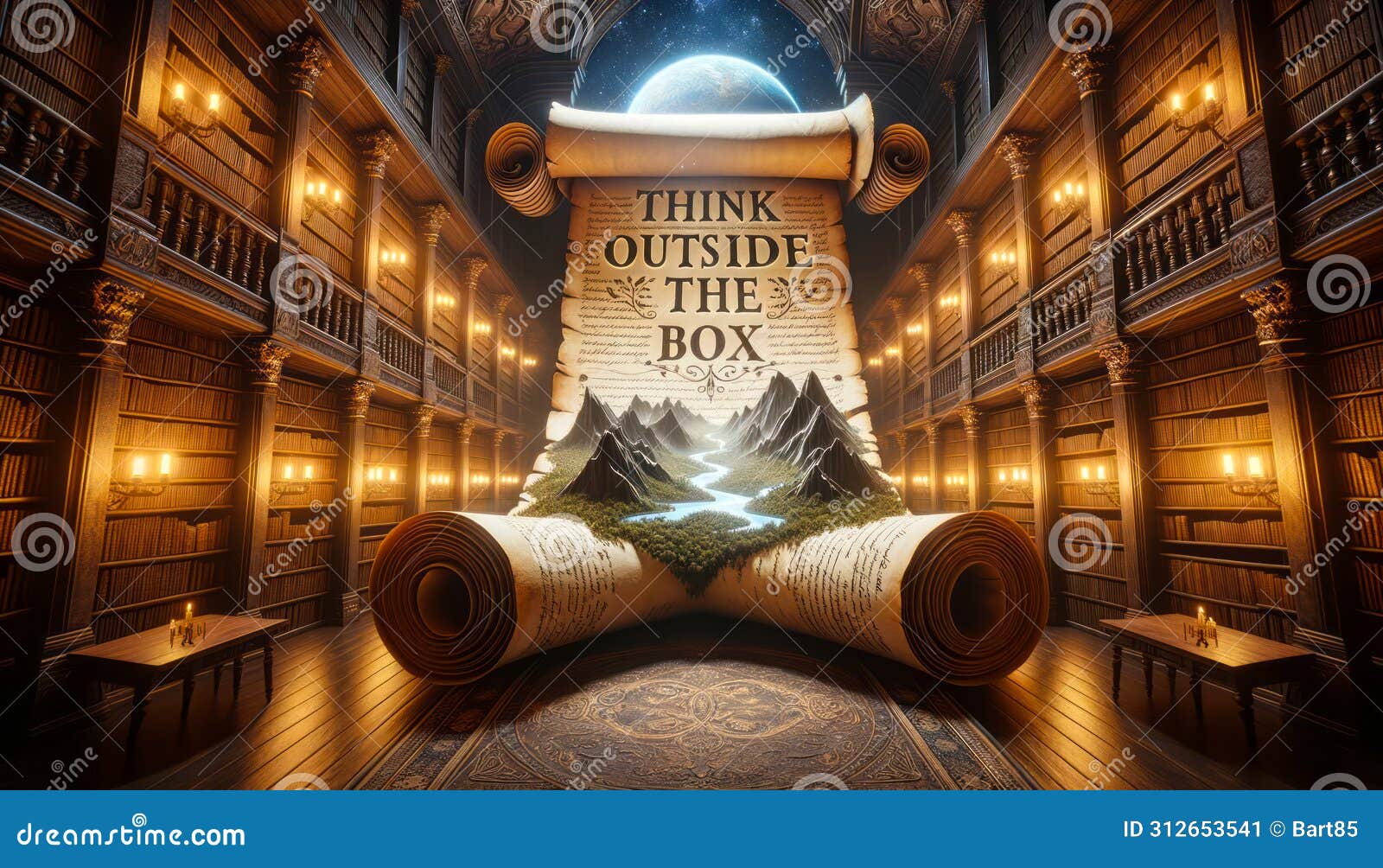 Mystical Legacy Ancient Scroll Revealing 3D Landscape with Hovering ...