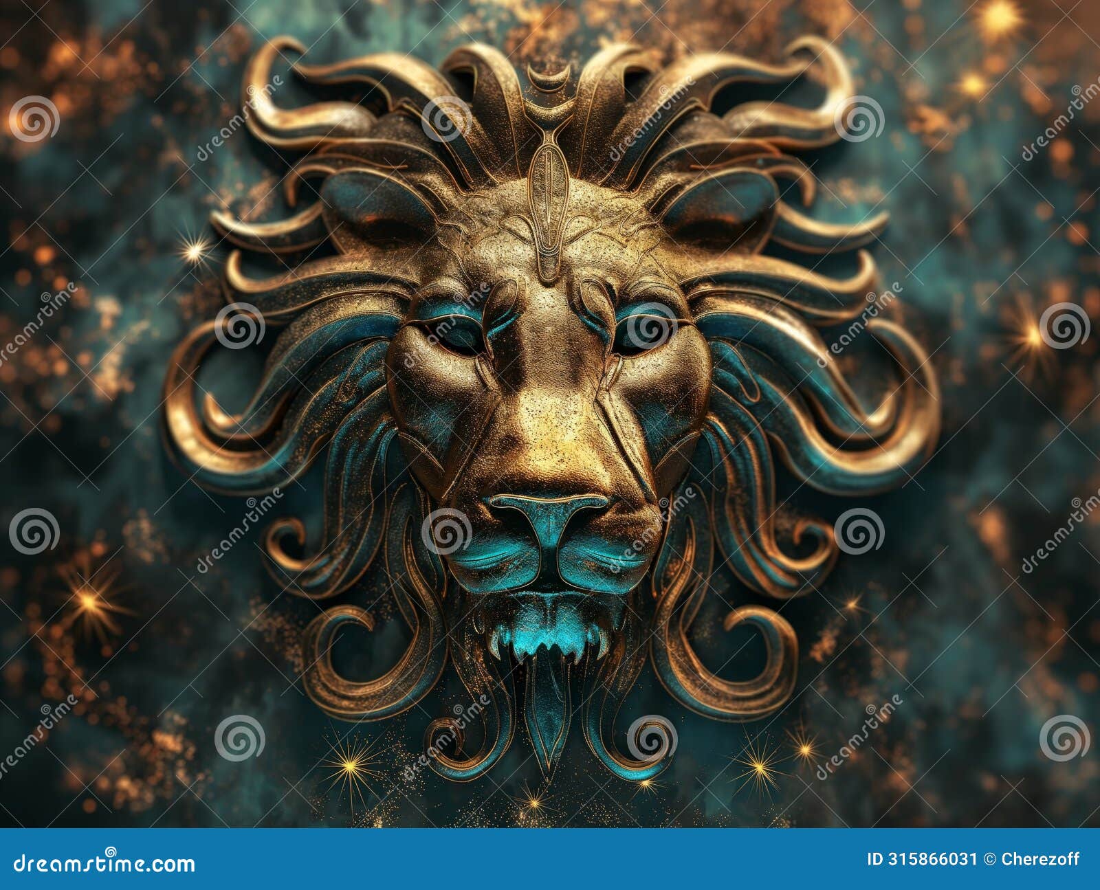 Mystical Lion Bas-Relief with Cosmic Background Stock Image - Image of ...