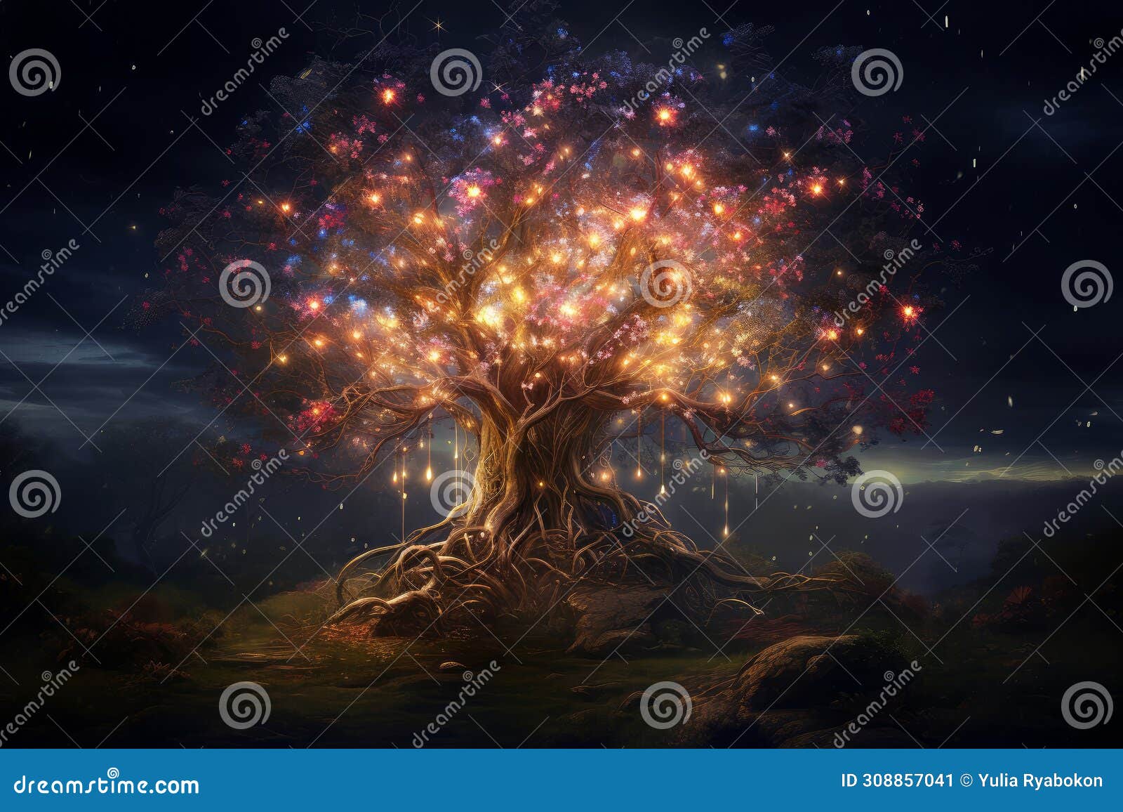 Mystical Magic Tree. Generate Ai Stock Image - Image of forest, bloom ...