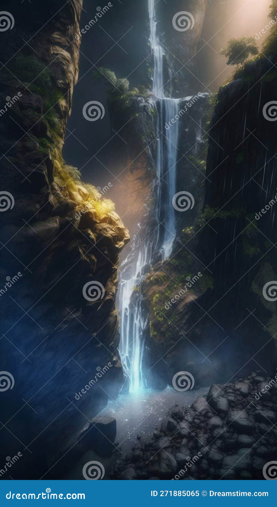 Mystical Magical Waterfall in the Mountains Stock Illustration ...