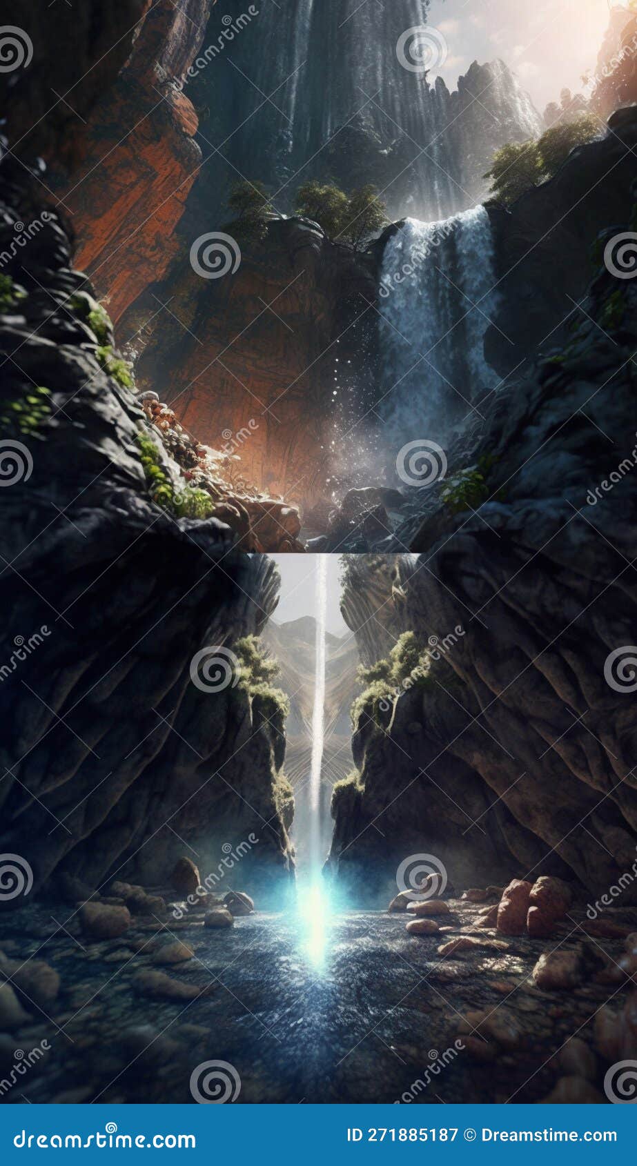 Mystical Magical Waterfall in the Mountains Stock Illustration ...