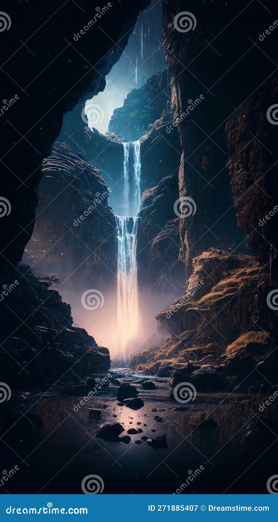 Mystical Magical Waterfall in the Mountains Stock Illustration ...