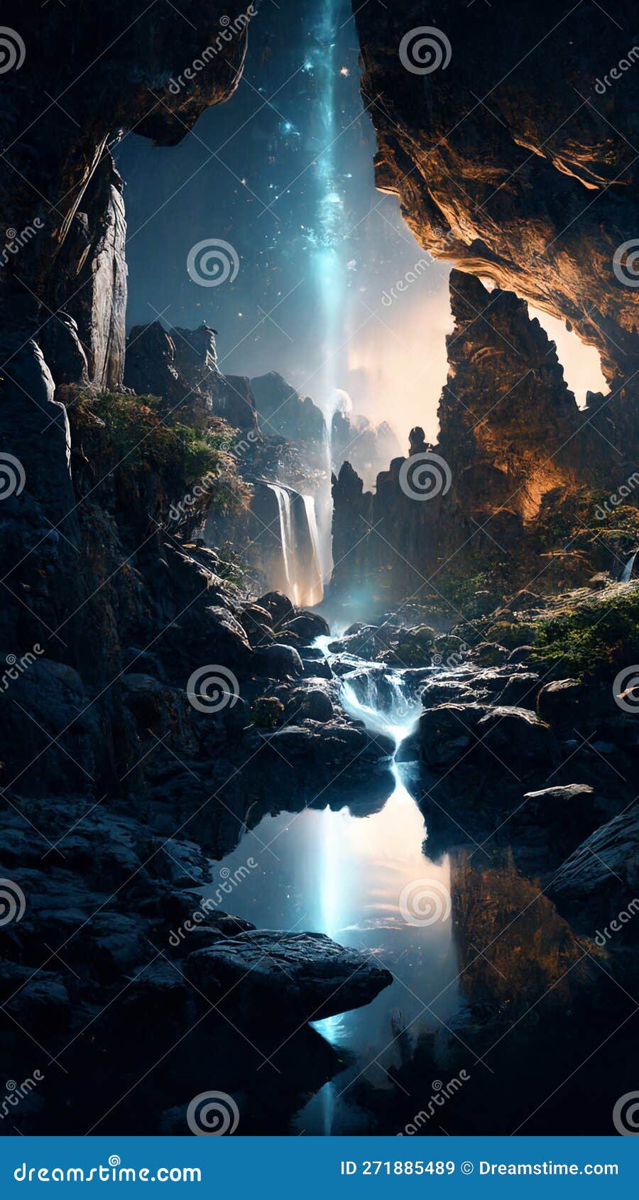 Magical Waterfall In The Fantasy World, Natural Rock Formations, Nature ...