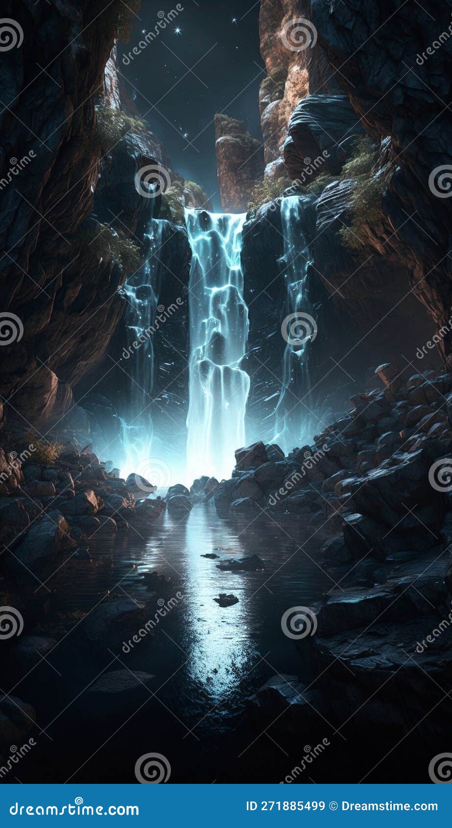 Mystical Magical Waterfall in the Mountains Stock Illustration ...