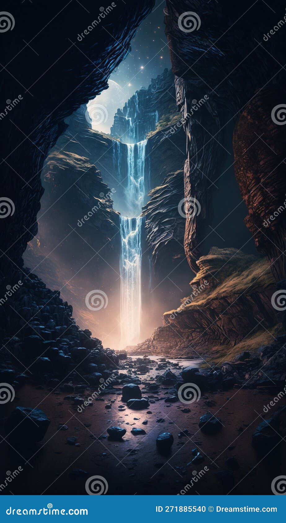 Mystical Magical Waterfall in the Mountains Stock Illustration ...