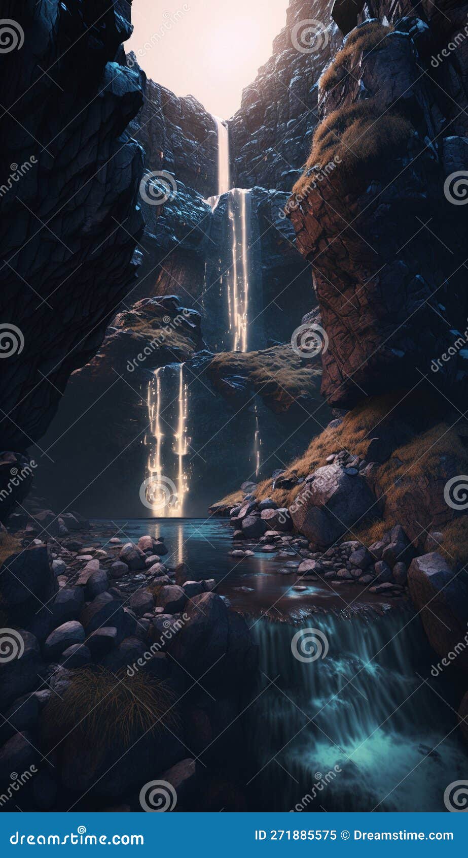 Mystical Magical Waterfall in the Mountains Stock Illustration ...