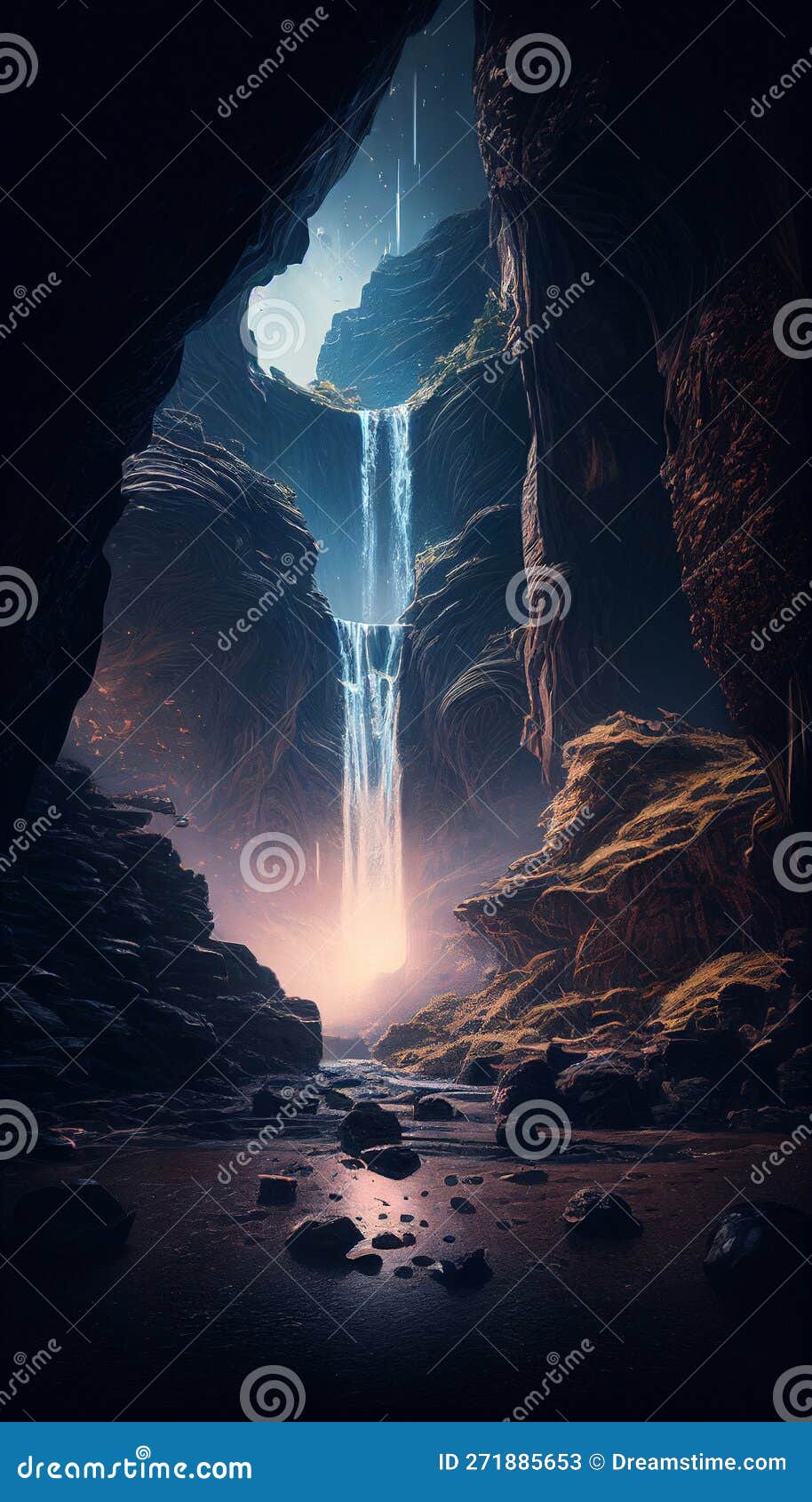 Magical Waterfall In The Fantasy World, Natural Rock Formations, Nature ...