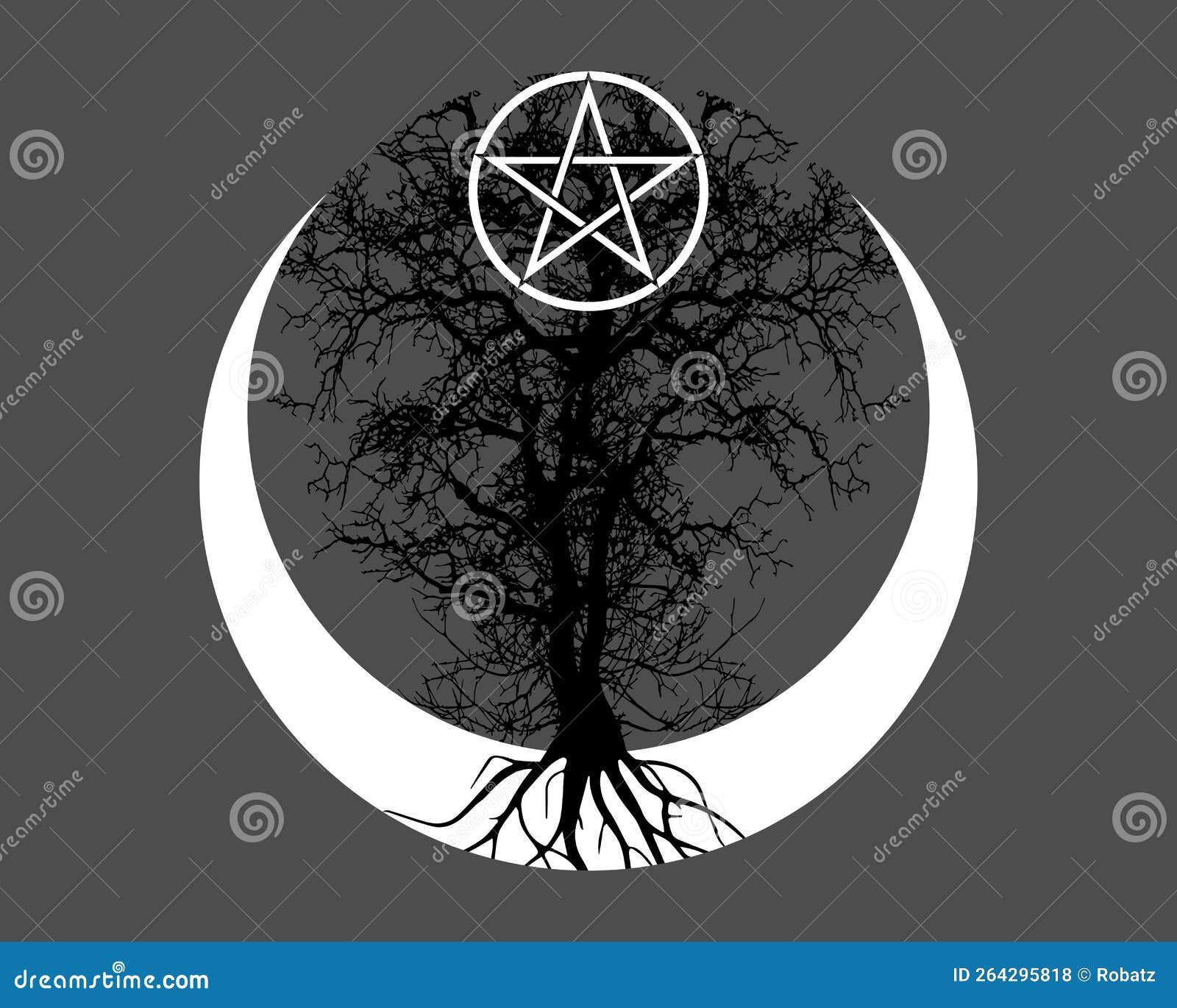 Mystical Moon, Tree Of Life And Wicca Pentacle. Sacred Geometry. Logo ... Mystical Moon, Tree Of Life And Wicca Pentacle. Sacred Geometry. Logo ...