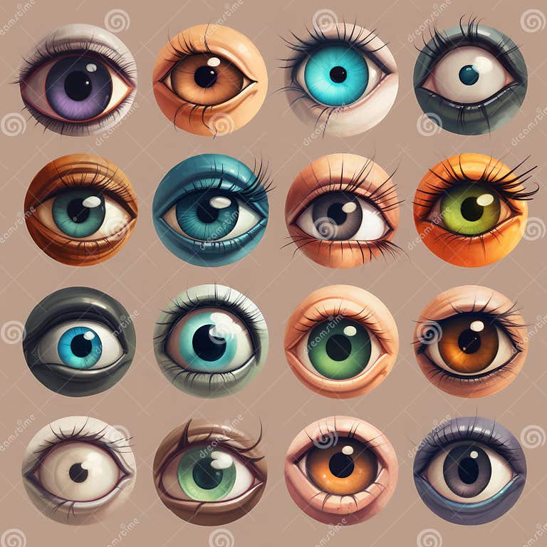 Mystical Multicolor Eye Pattern. Different Fantastic Circle Shape Eyes ...