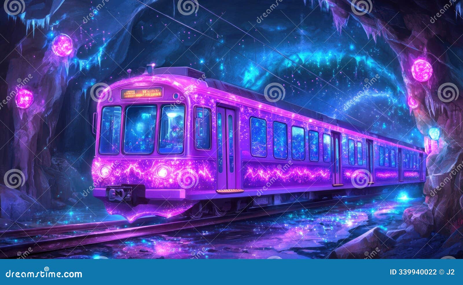 Mystical Neon Train Journey through Enchanted Cave with Glowing ...