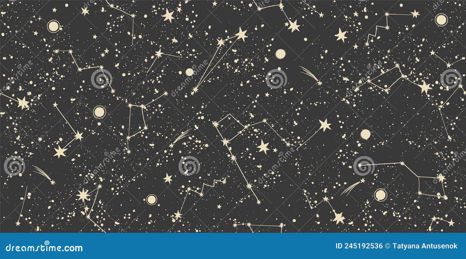Constellations Seamless Pattern. Night Background With Stars, Planents ...