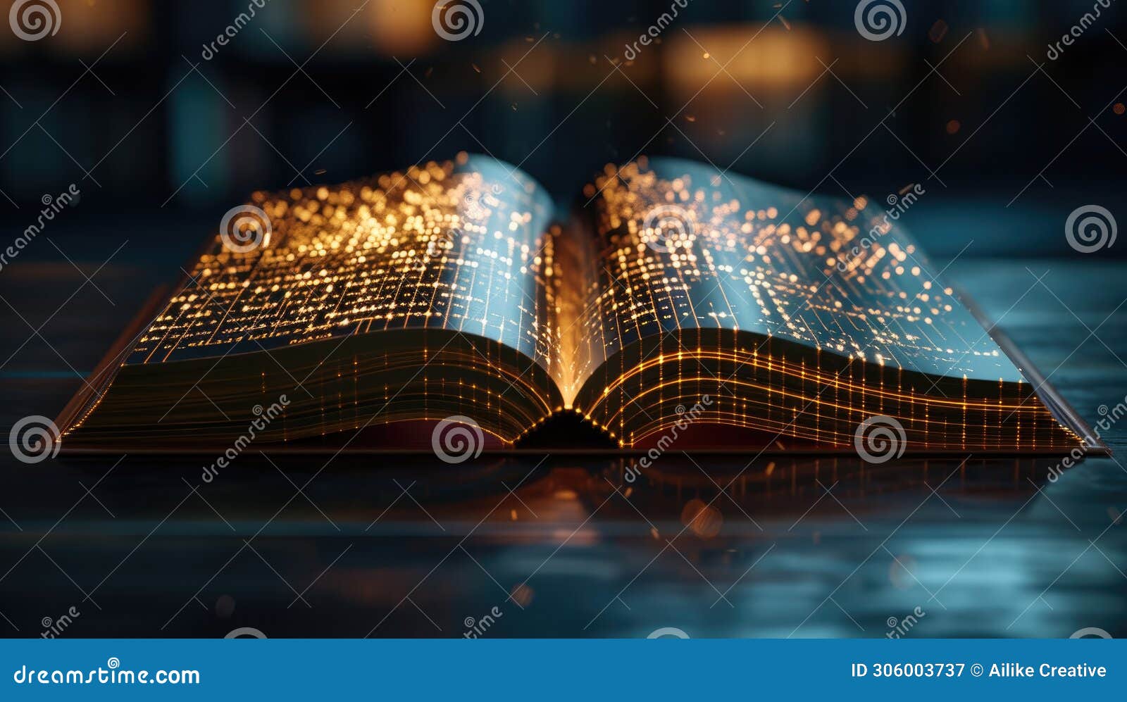 Mystical Open Book Radiating Golden Lights Stock Illustration ...