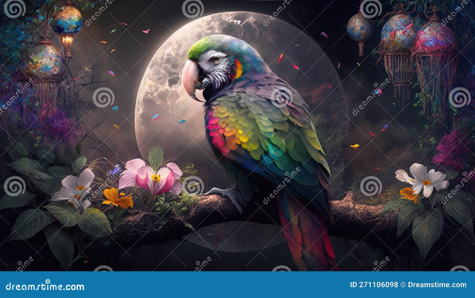 Mystical Parrot in a Fantasy Forest.. Generative AI Stock Illustration ...