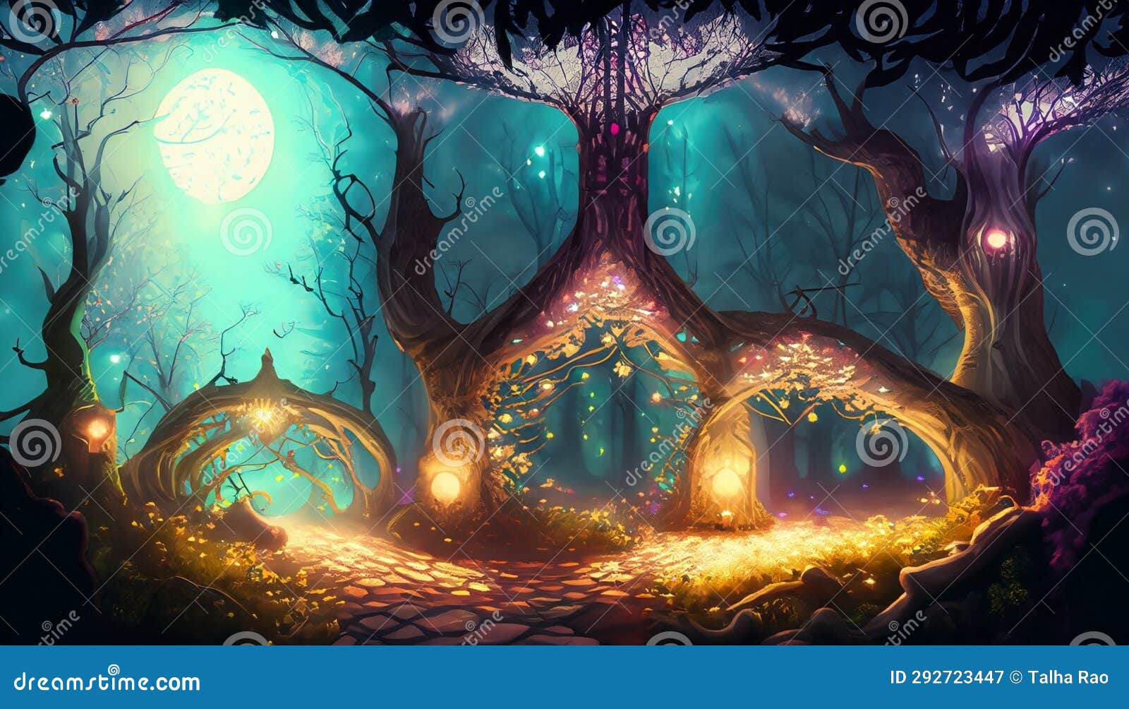 A Mystical Pathway In A Glowing Forest Stock Image | CartoonDealer.com ...