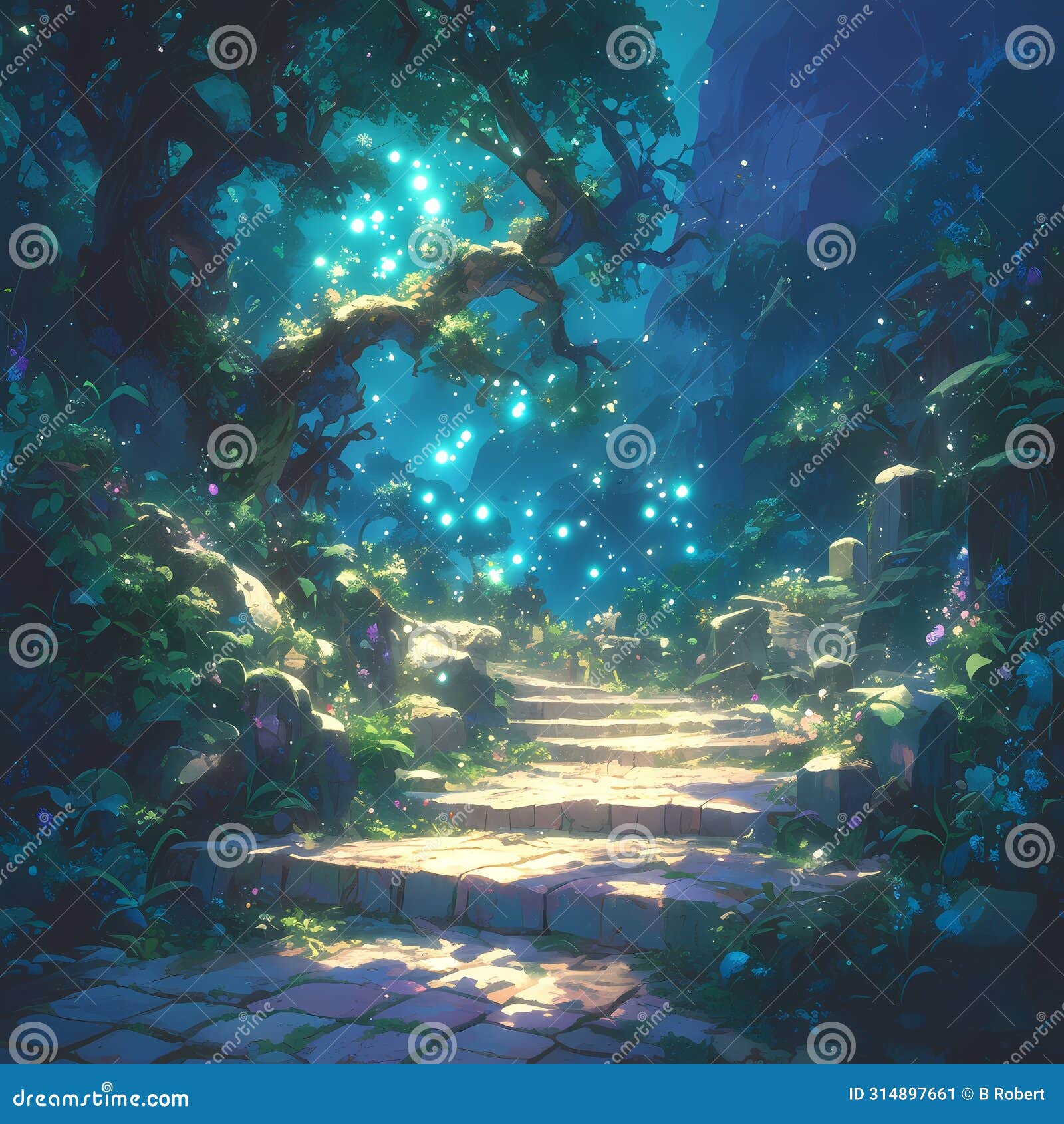 Mystical Pathway To Enchanted Forest Stock Illustration - Illustration ...