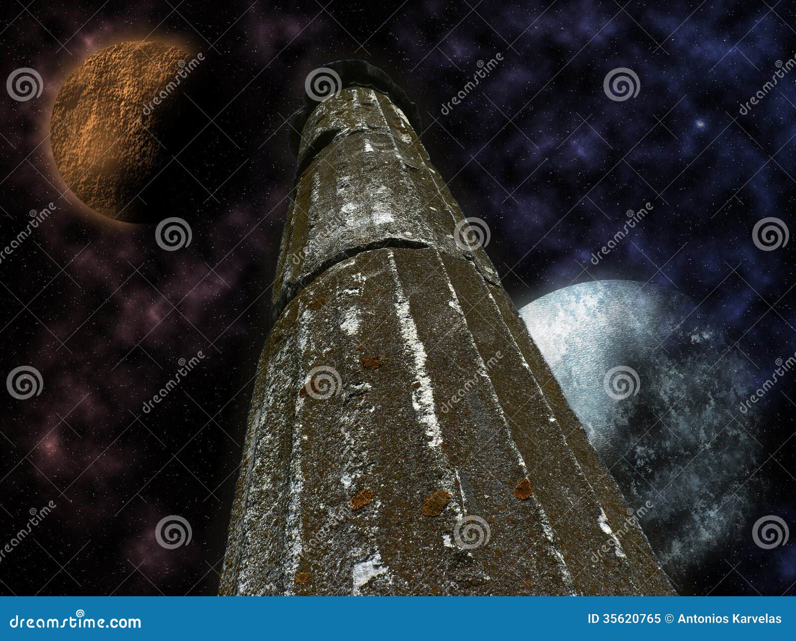 Mystical Pillar with Stars and Planets Stock Image - Image of mystical ...
