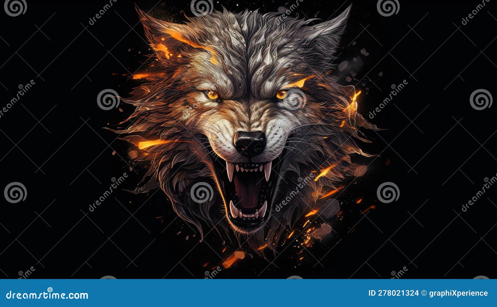 Mystical Powerful Wolf Artwork Stock Illustration - Illustration of ...