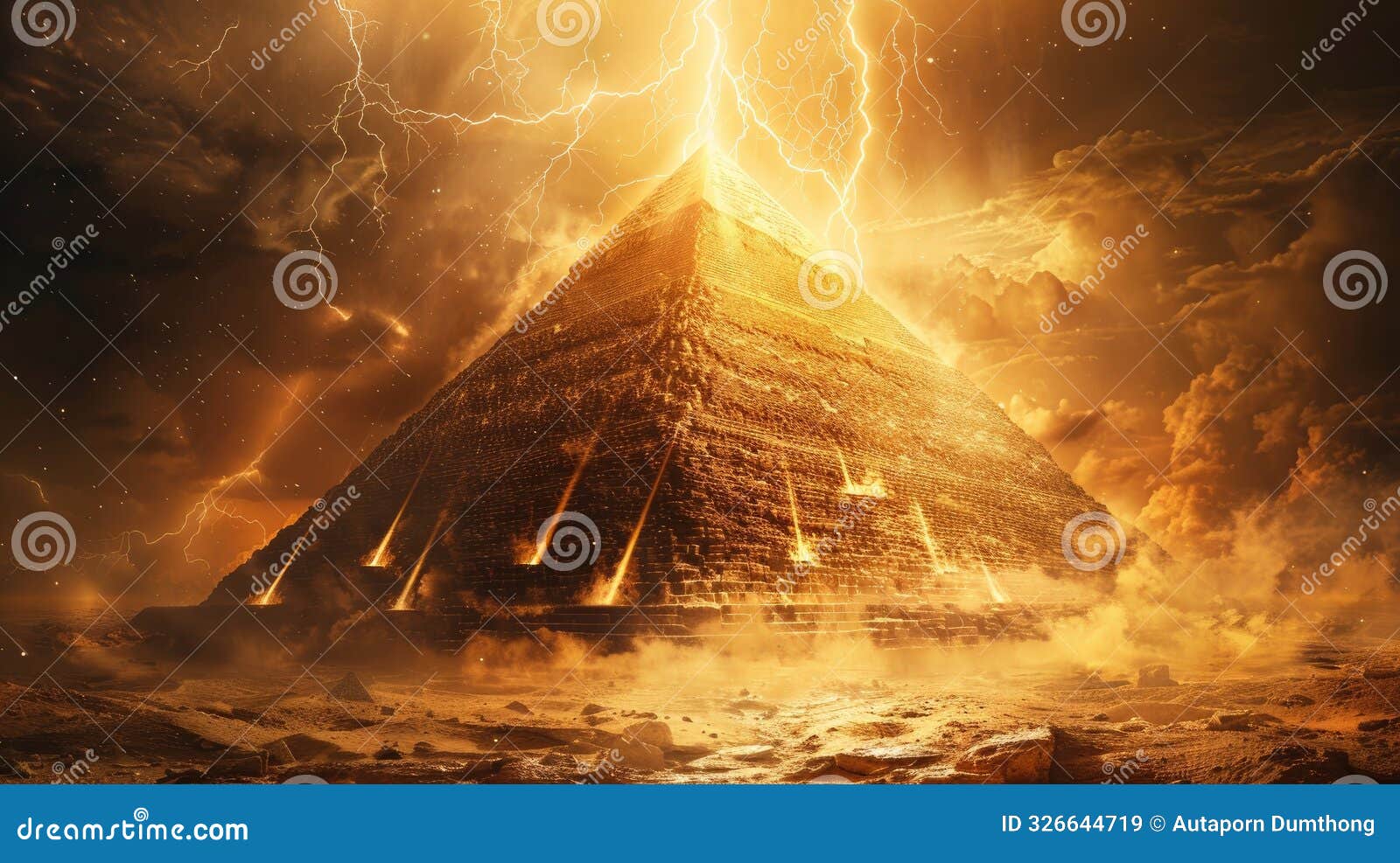 A Mystical Pyramid Illuminated by a Dramatic Lightning Strike ...