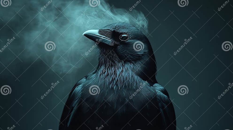Mystical Raven with Smoke Effect in Dramatic Dark Setting Stock ...