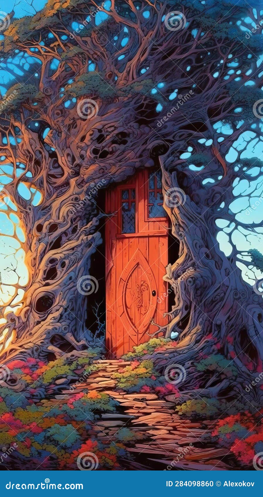 Mystical Realms: Colorful Tree with Door AI Generated Stock ...