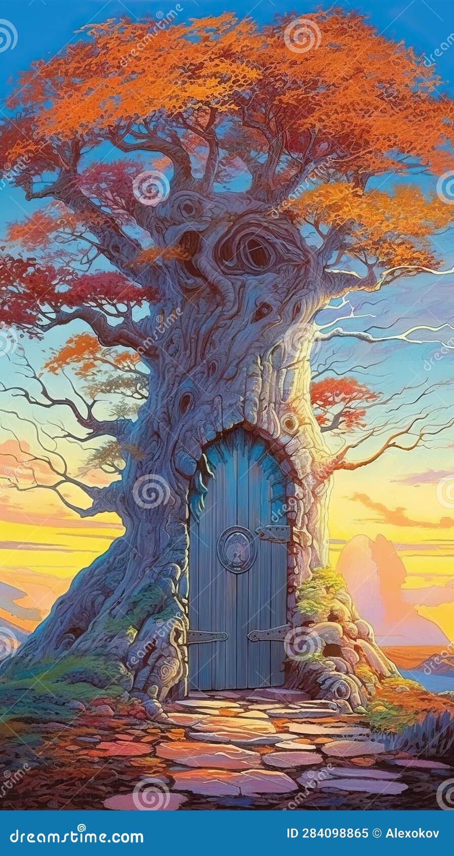 Mystical Realms: Colorful Tree with Door AI Generated Stock ...