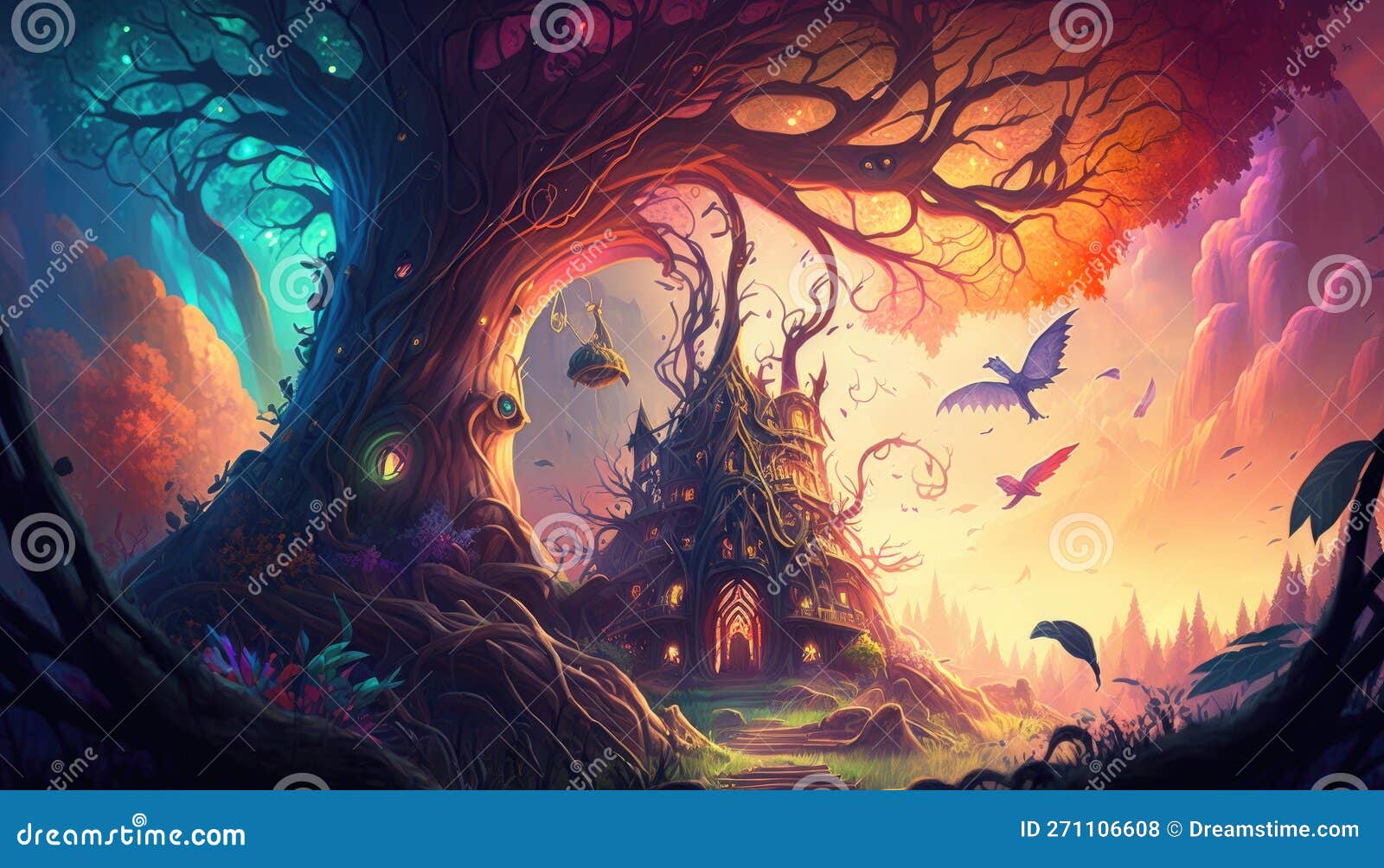 Mystical Realms: Colorful Tree With Door AI Generated Stock ...