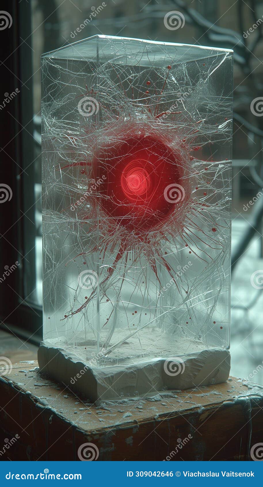 Mystical Red Glowing Object in a Rectangular Glass Tank Stock Photo ...