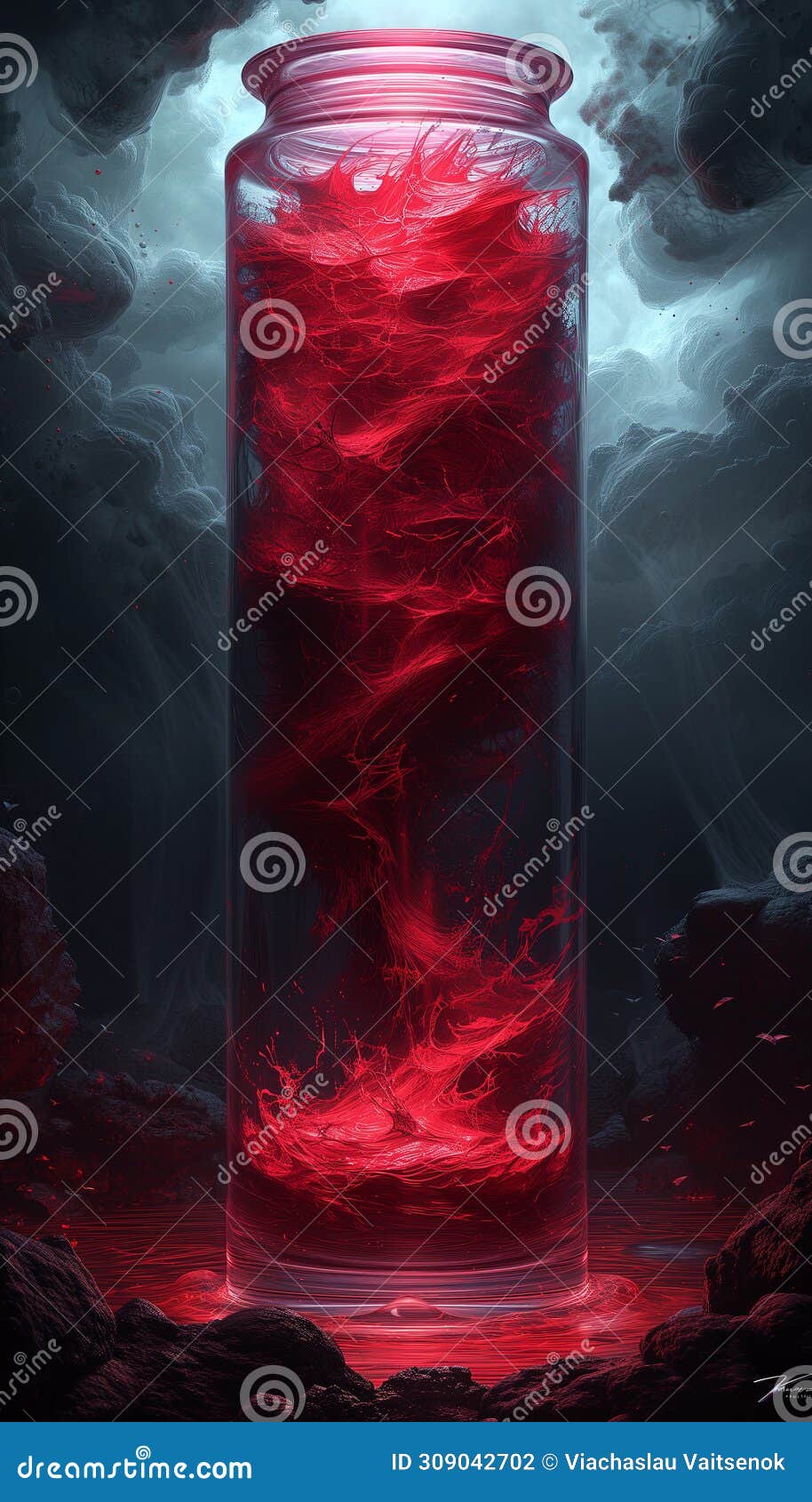 Mystical Red Glowing Object in a Rectangular Glass Tank Stock Photo ...