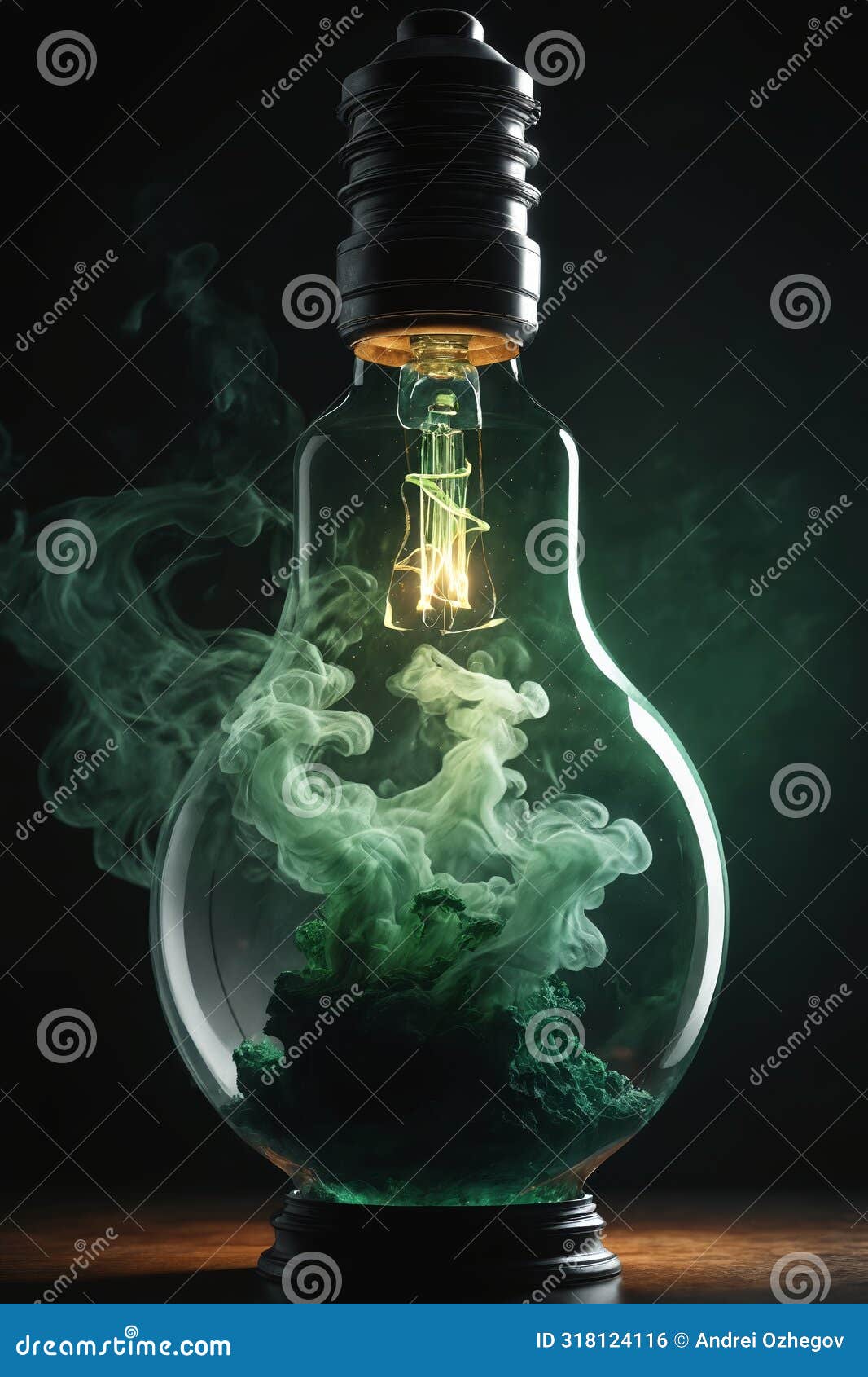 Mystical Release: Dense Green Smoke Emanating from a Light Bulb Stock ...