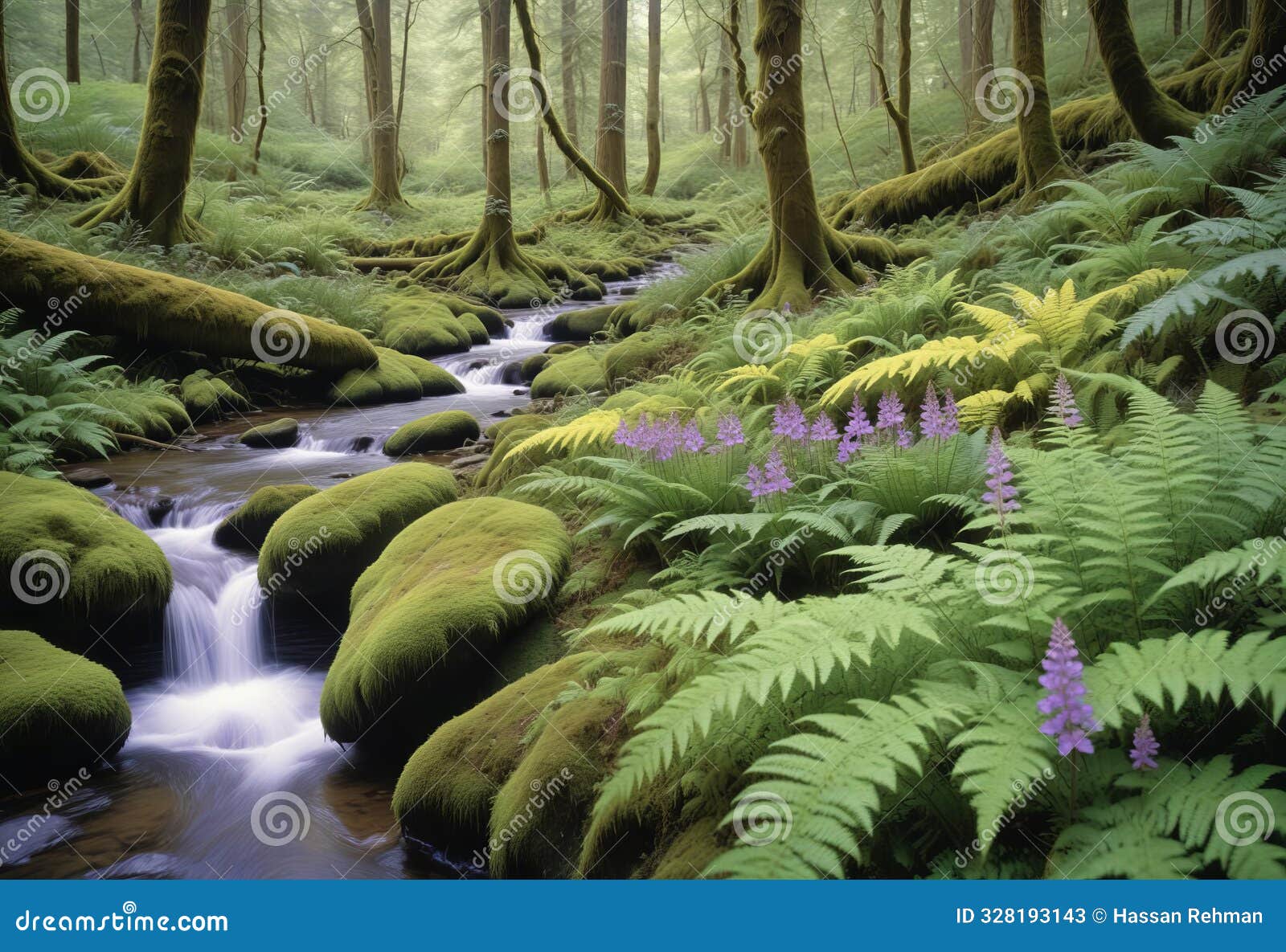 A Mystical, Richly Detailed Spring Landscape Stock Illustration ...
