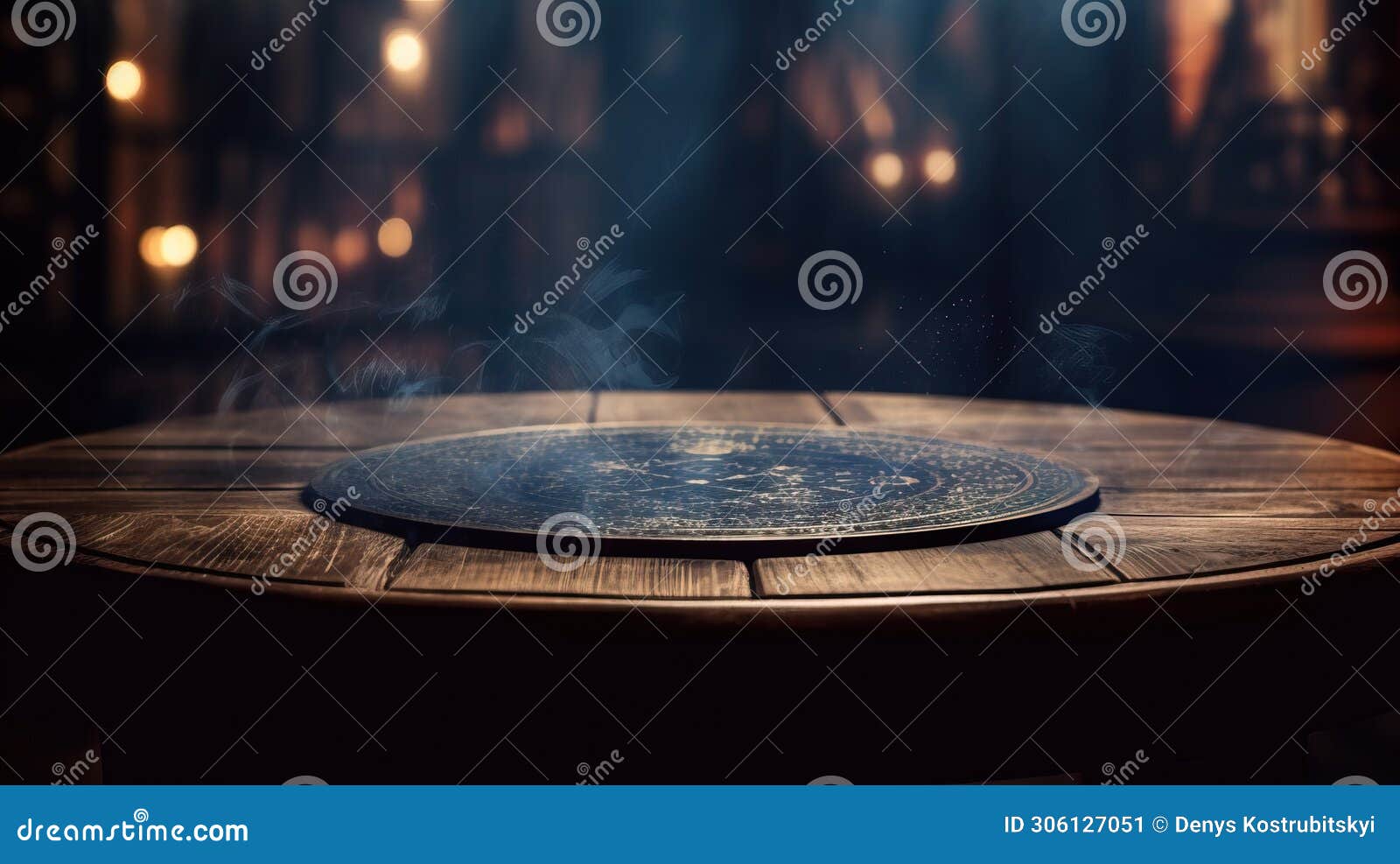Mystical Rune Table with Smoky Background Stock Illustration ...