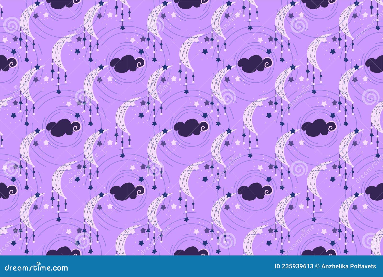 Mystical Seamless Pattern with Clouds and Moon.Magic Astrology and the ...