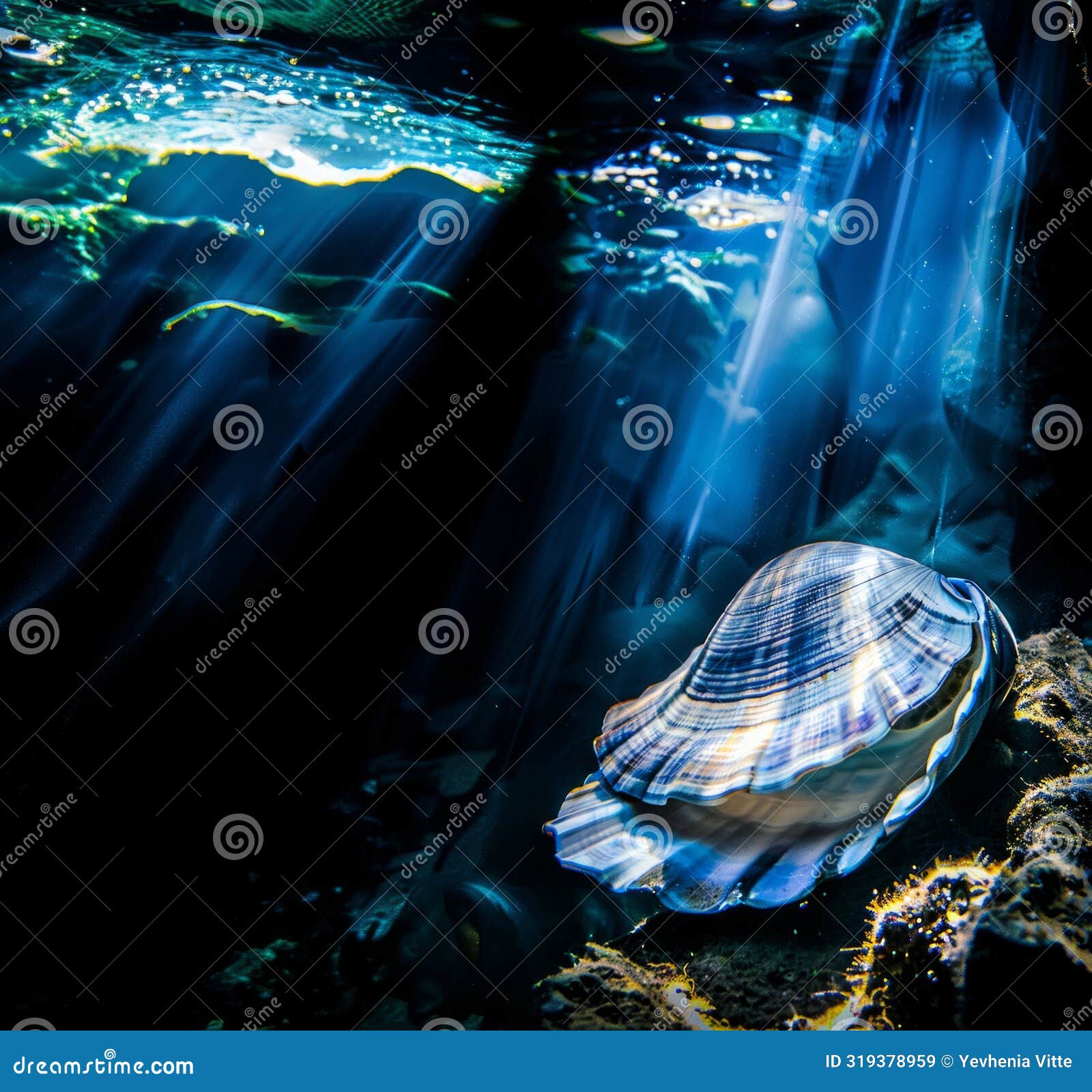 Mystical Seashell Underwater with Ethereal Light Effects. Generative Ai ...