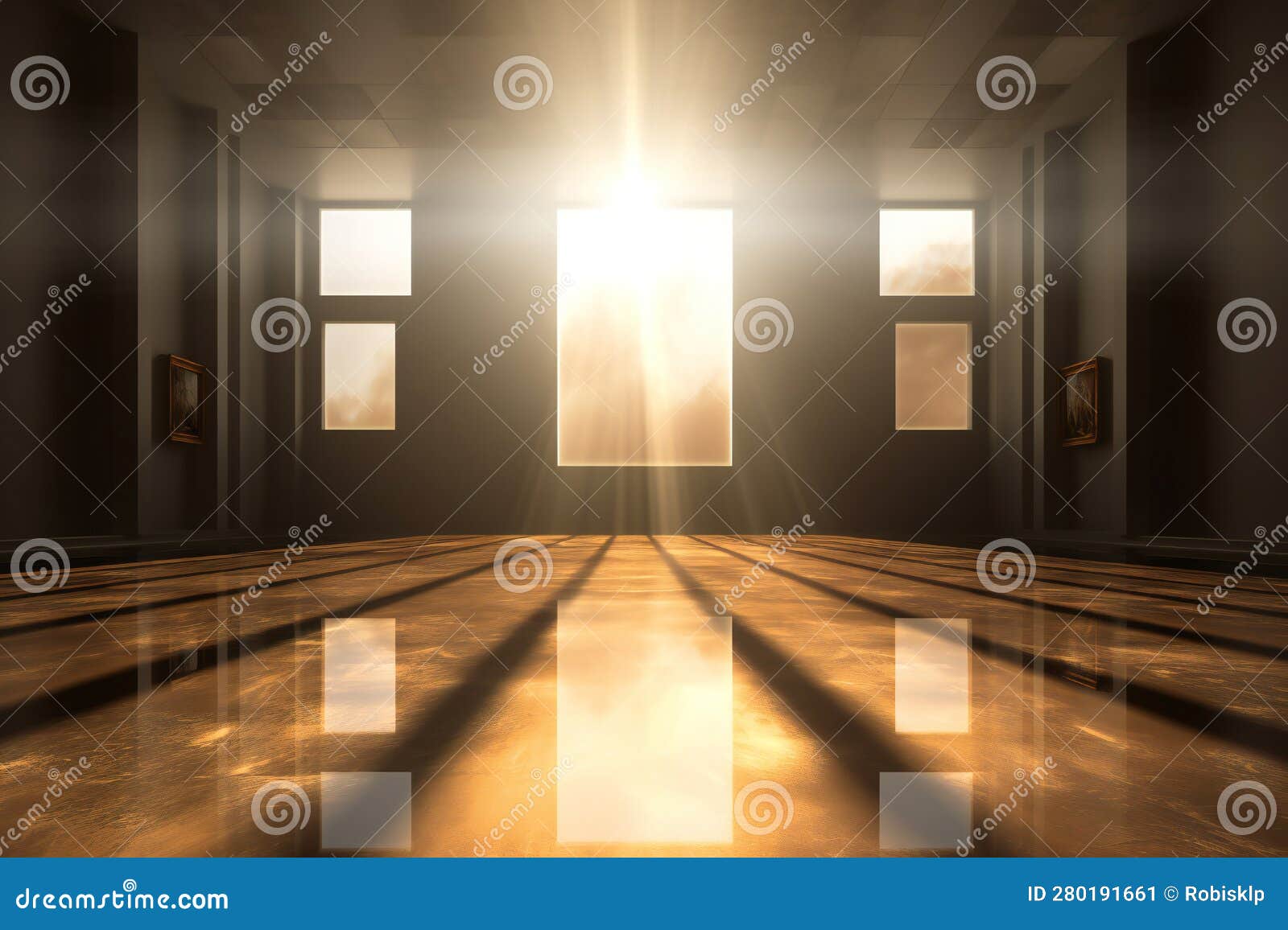 Mystical Showcase Room Or Studio With Volumetric Light Rays Stock Photo ...