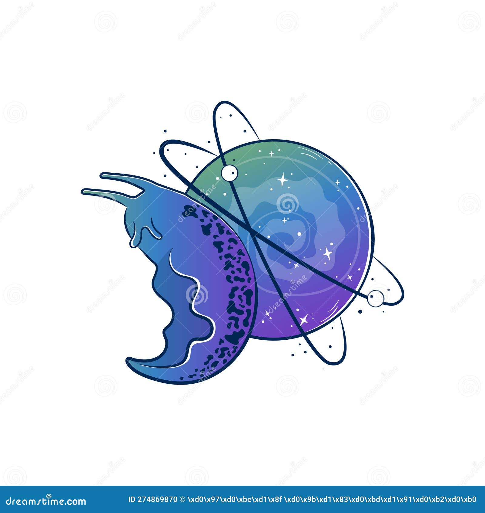 Mystical Snail Slug with a Space Planet instead of a Shell-house Stock ...