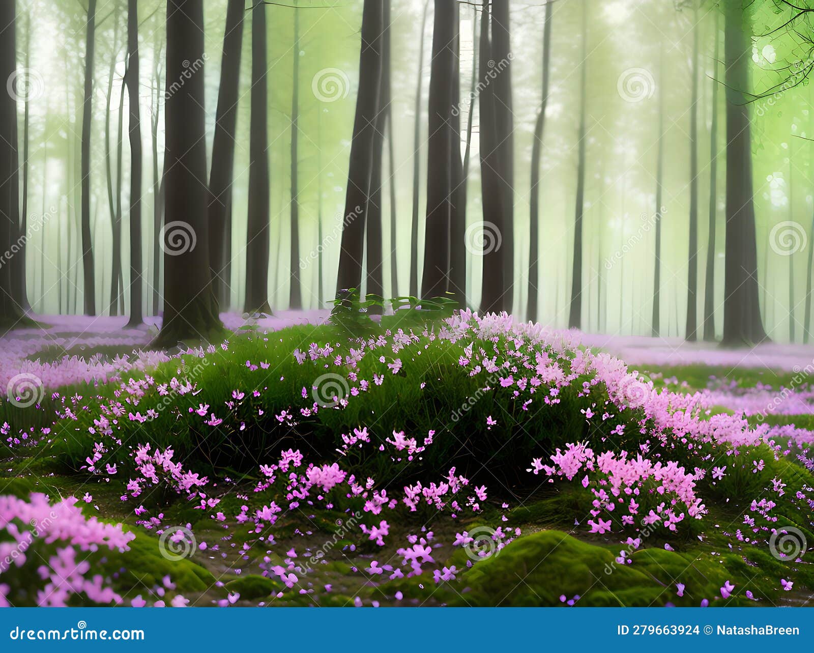 Mystical Spring Forest with Pastel Tones. Stock Photo - Image of ...