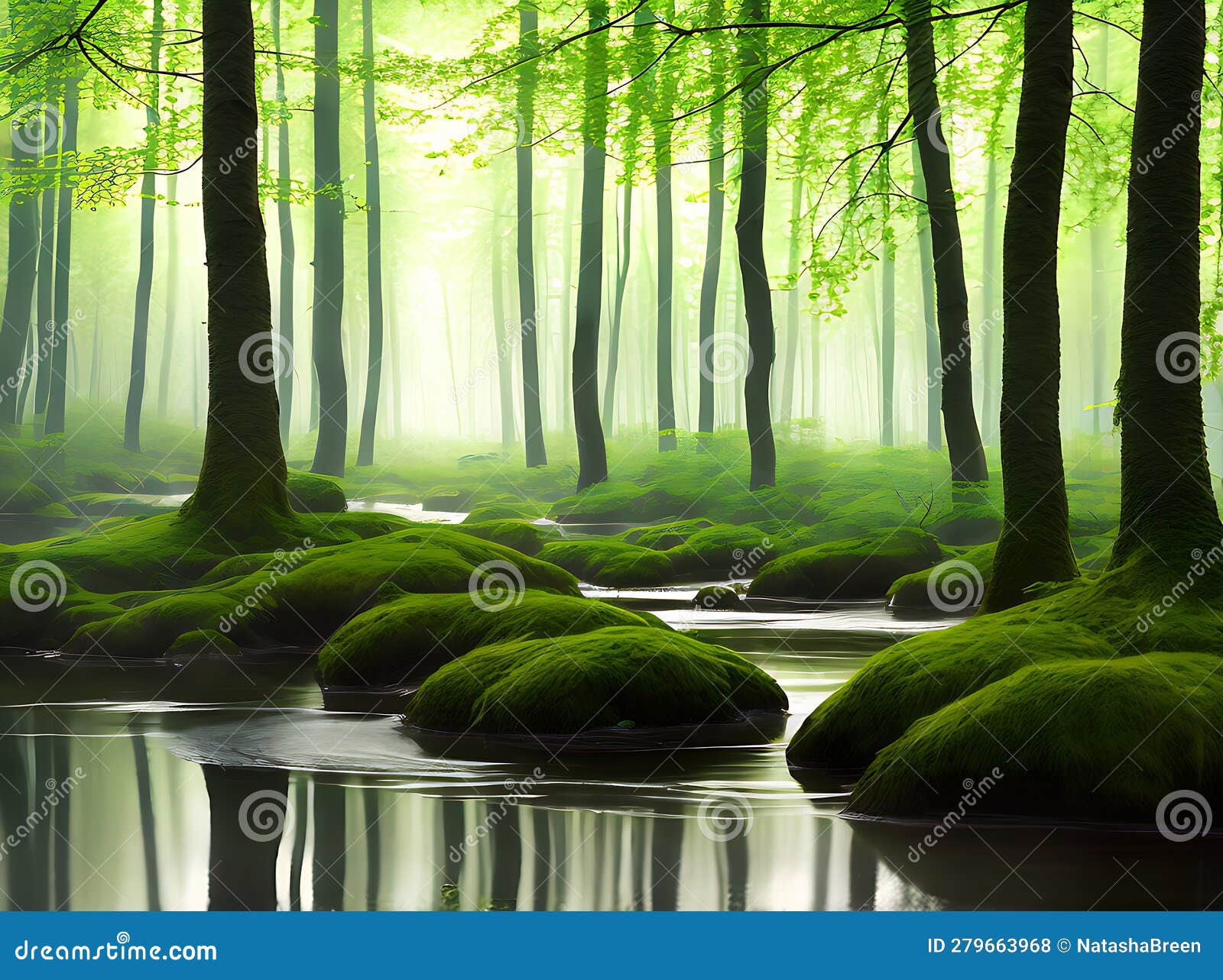 Mystical Spring Forest with Pastel Tones. Stock Illustration ...