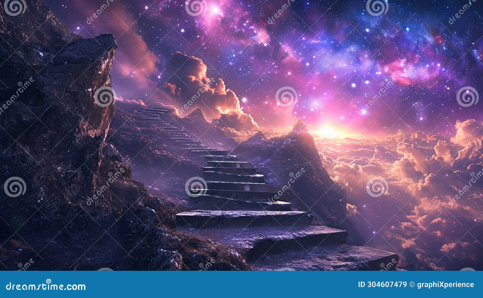 Mystical Staircase To the Stars Stock Illustration - Illustration of ...