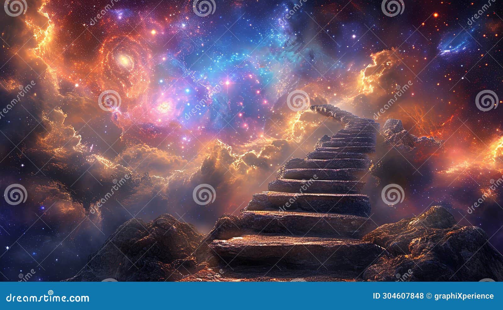 Mystical Staircase To the Stars Stock Illustration - Illustration of ...
