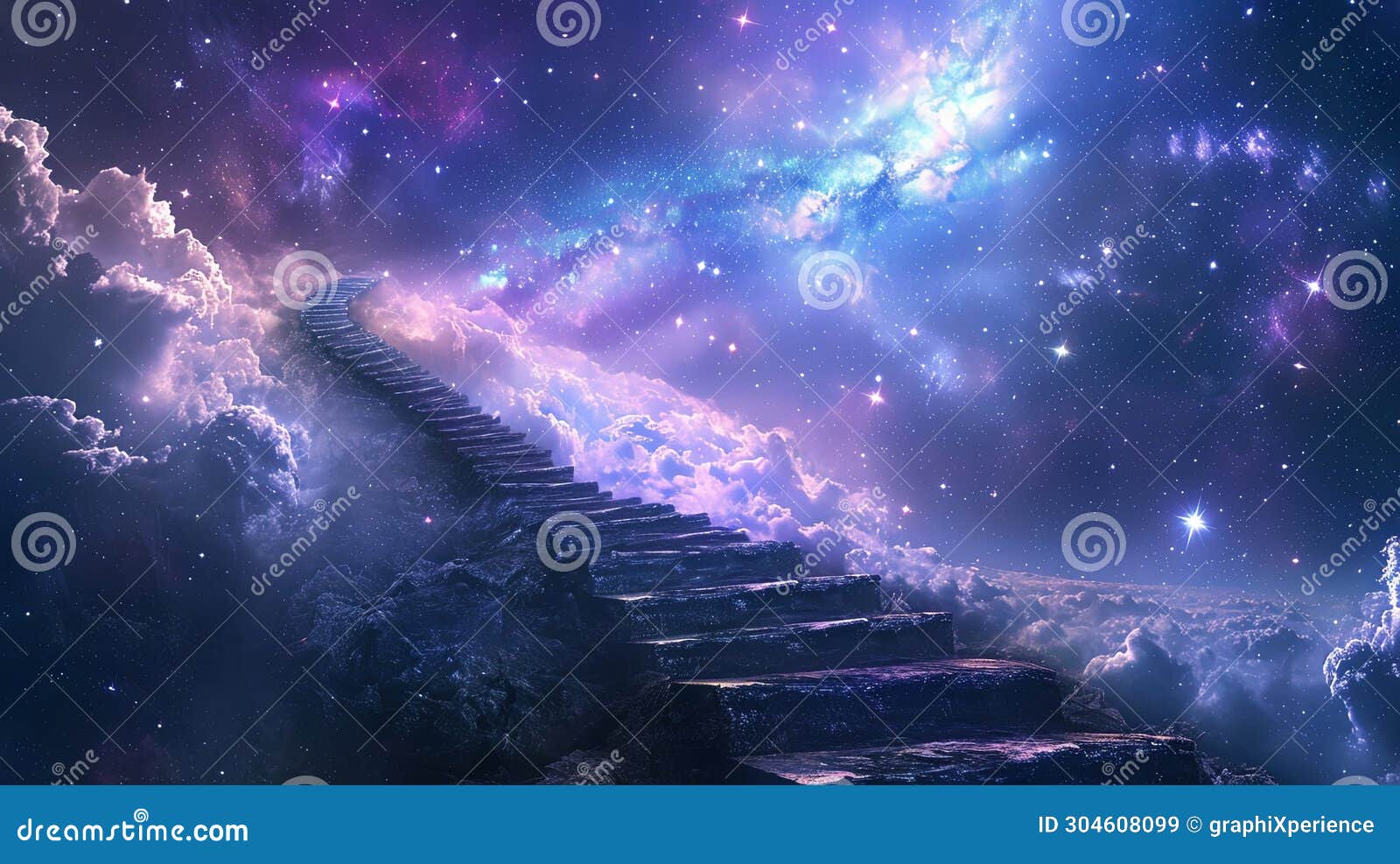 Mystical Staircase To the Stars Stock Illustration - Illustration of ...