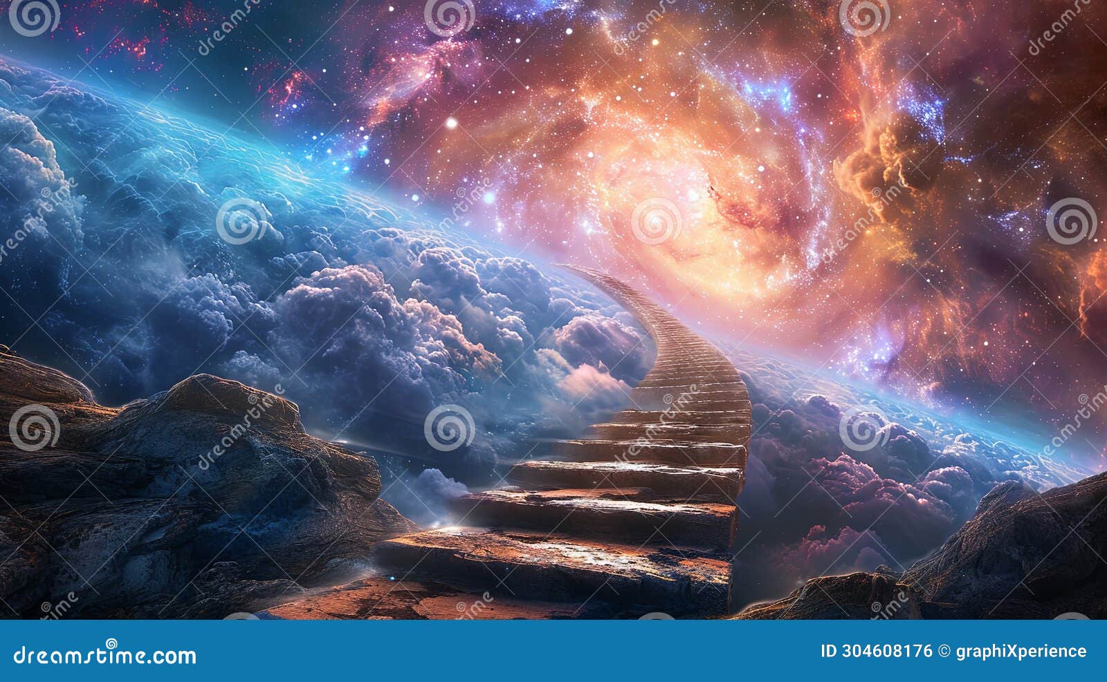 Mystical Staircase To the Stars Stock Illustration - Illustration of ...