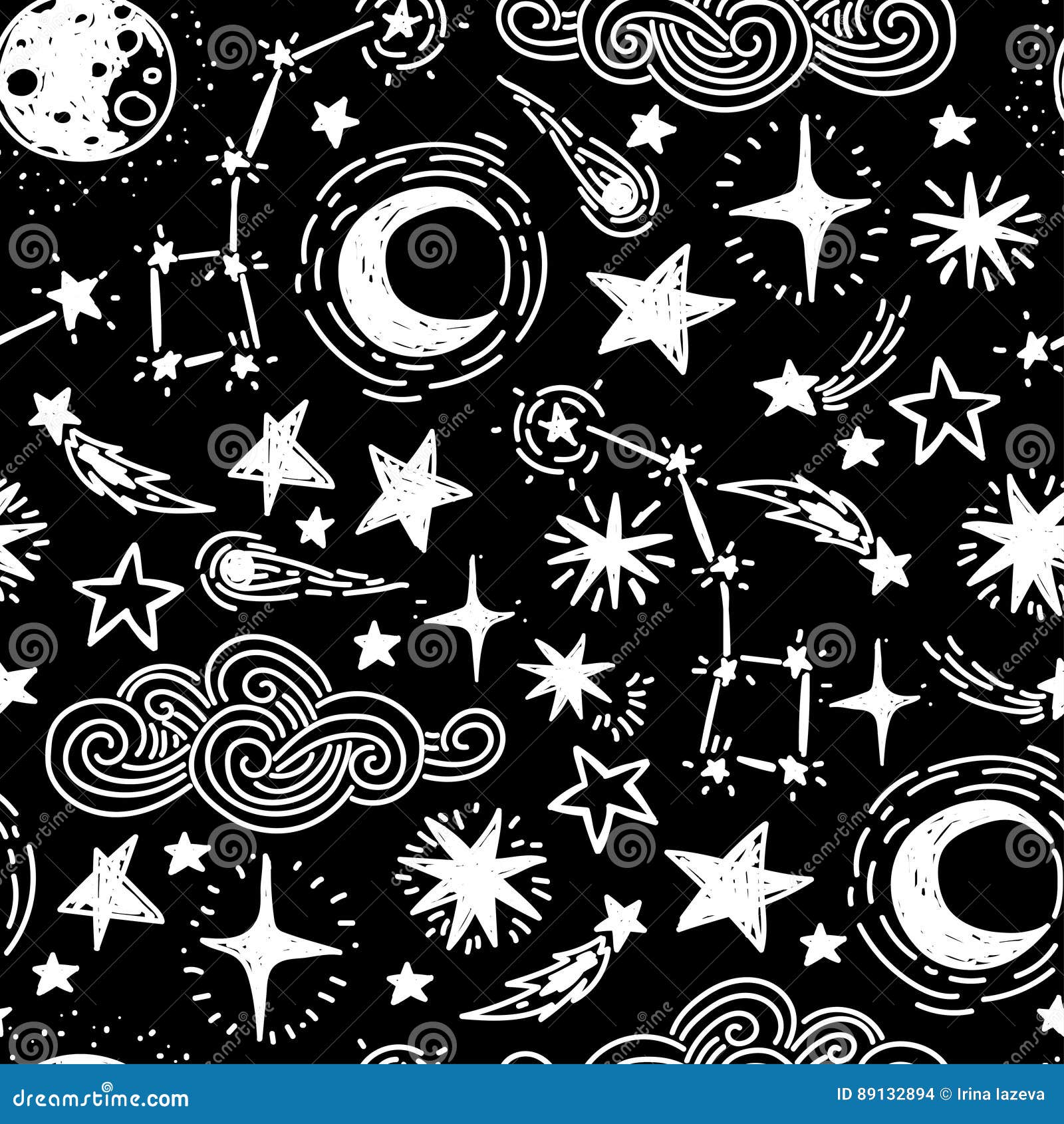 Starry Seamless Deep Space Pattern With Colorful Nebulae And Glittering ...
