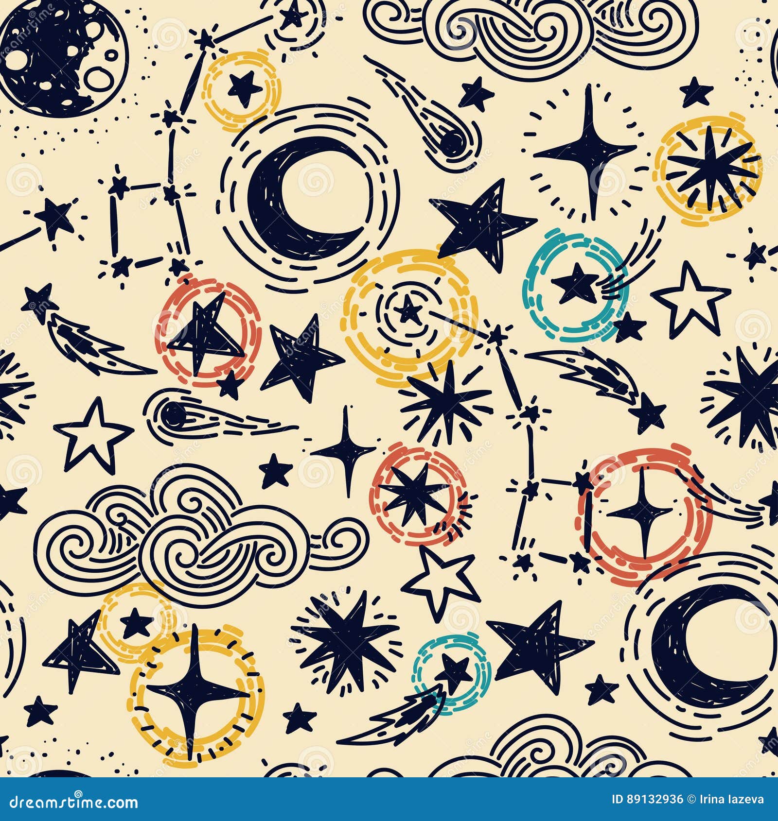 Starry Seamless Deep Space Pattern With Colorful Nebulae And Glittering ...