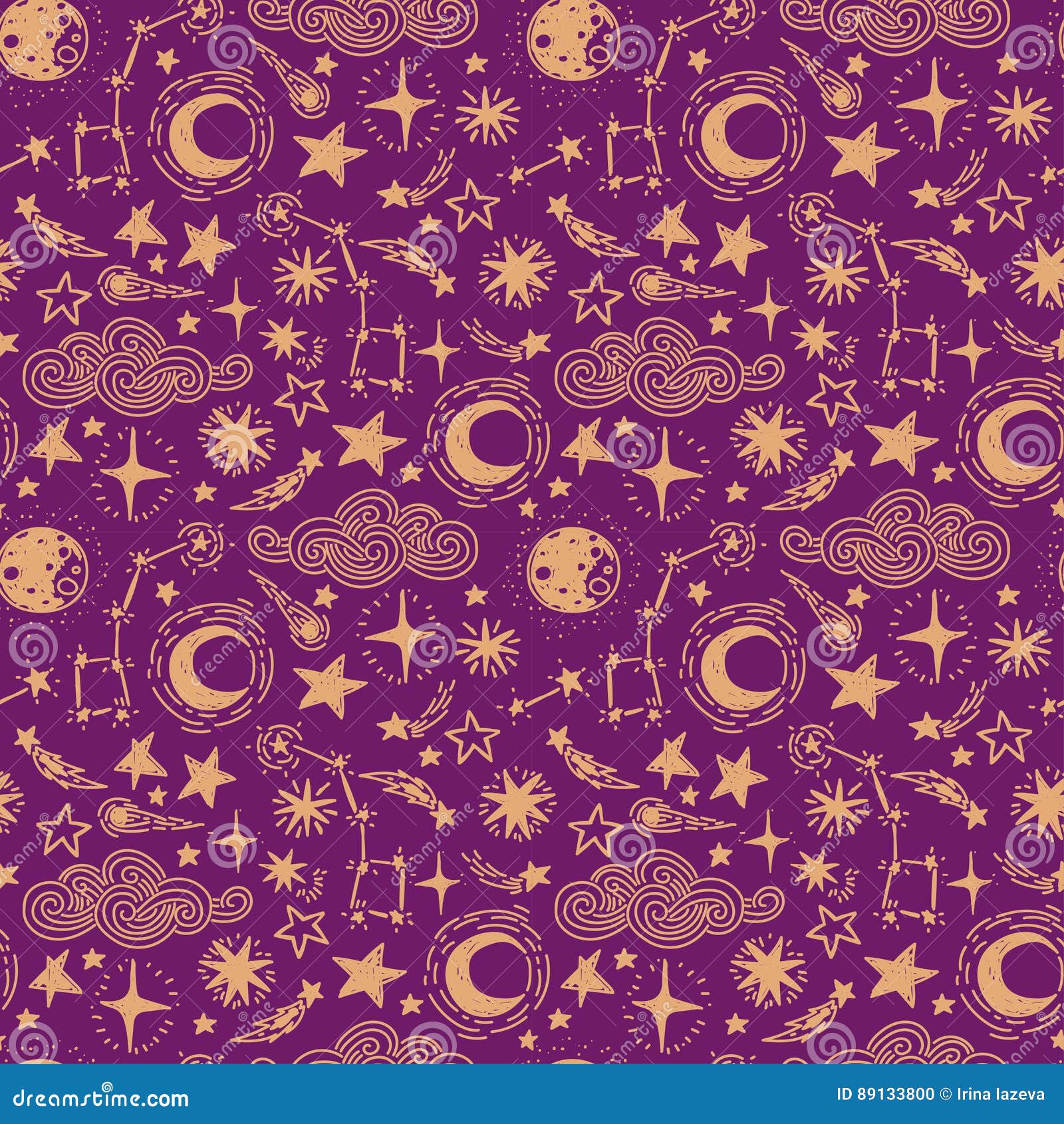 Mystical Starry Seamless Pattern Stock Vector - Illustration of ...