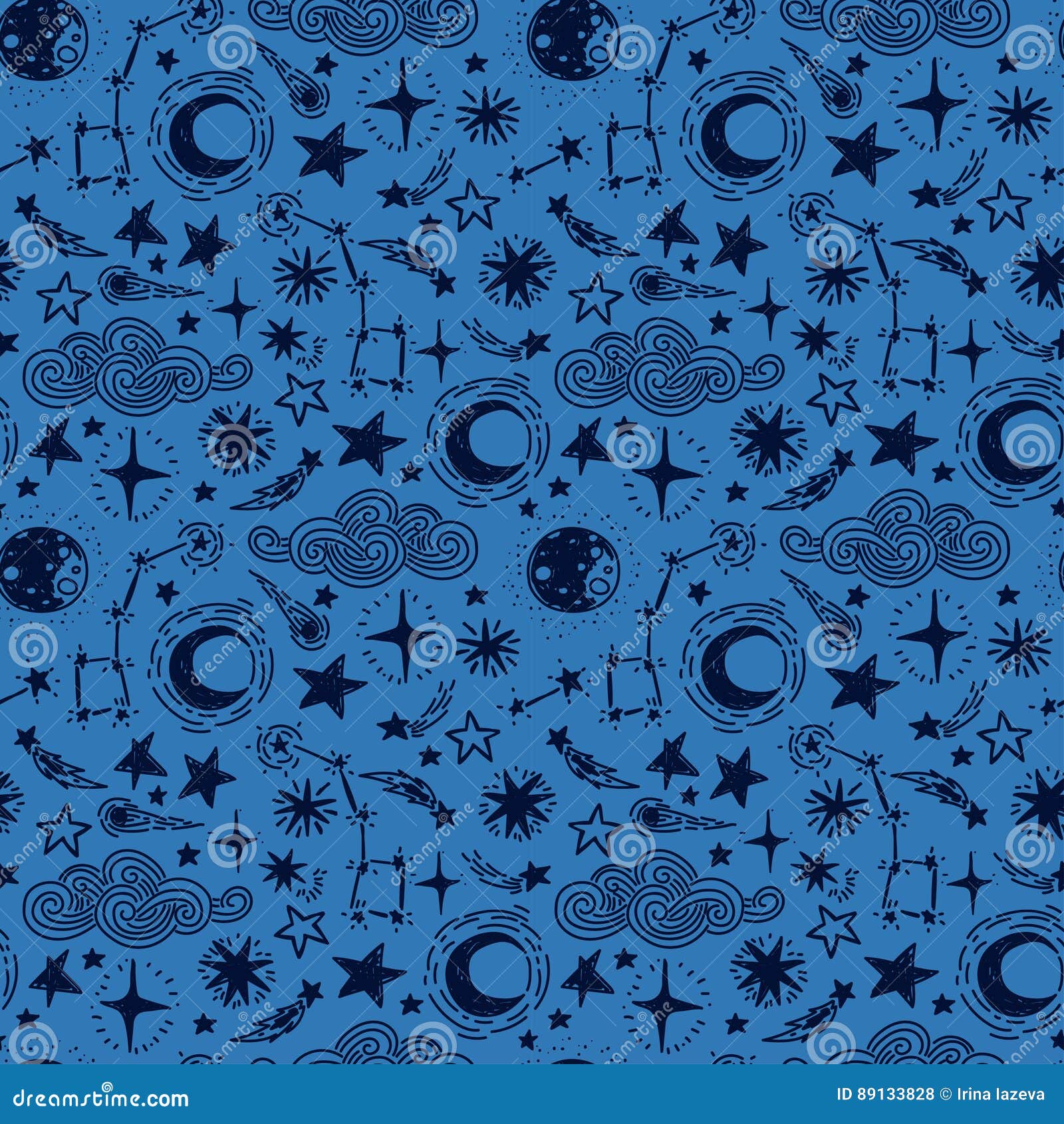 Mystical Starry Seamless Pattern Stock Vector - Illustration of ...