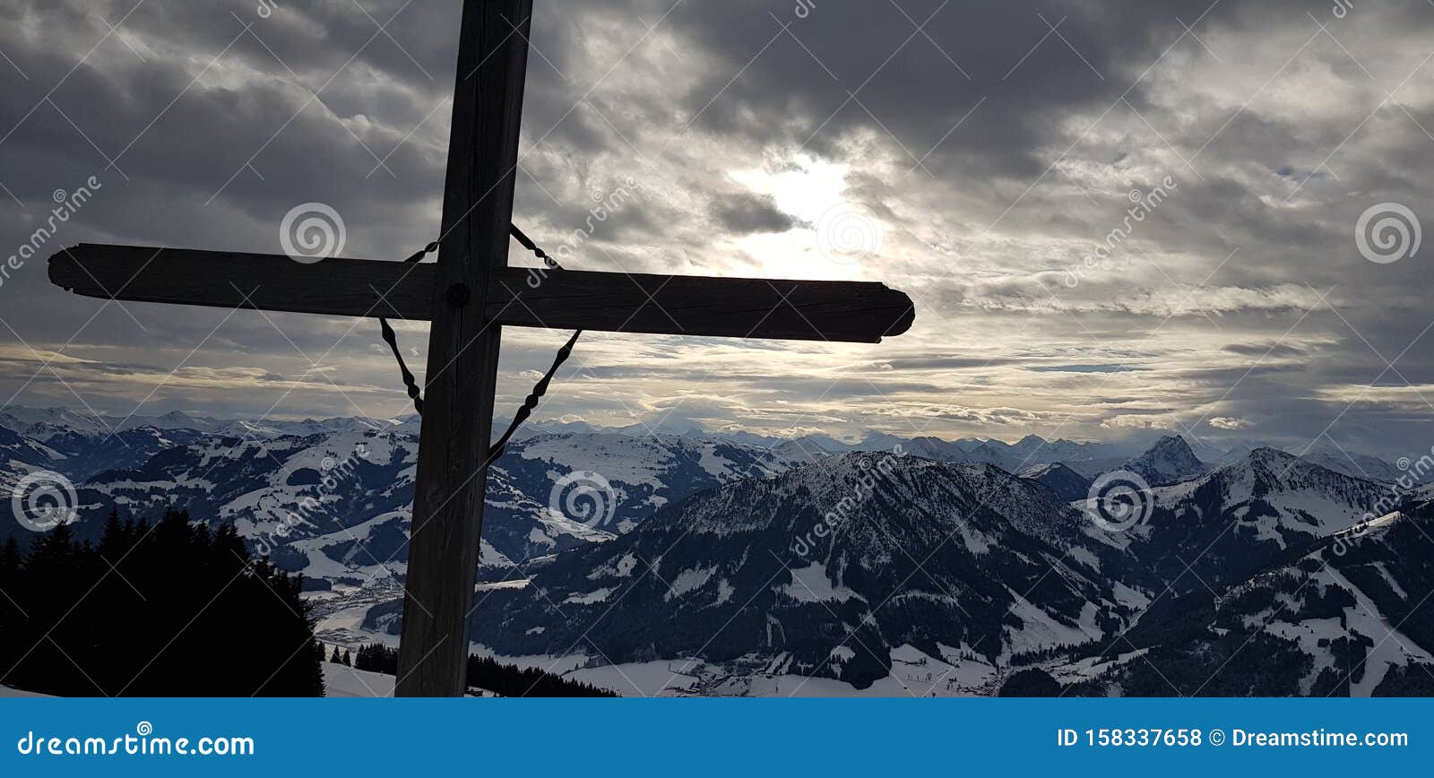Mystical summit cross stock photo. Image of summit, mountain - 158337658