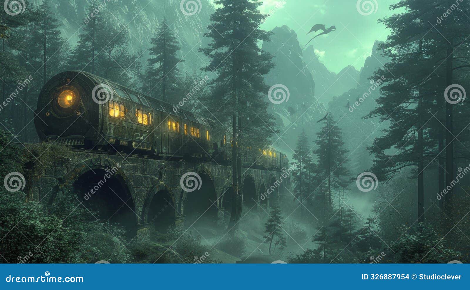 Mystical Train Journey through Enchanted Forest - Generative Ai Stock ...