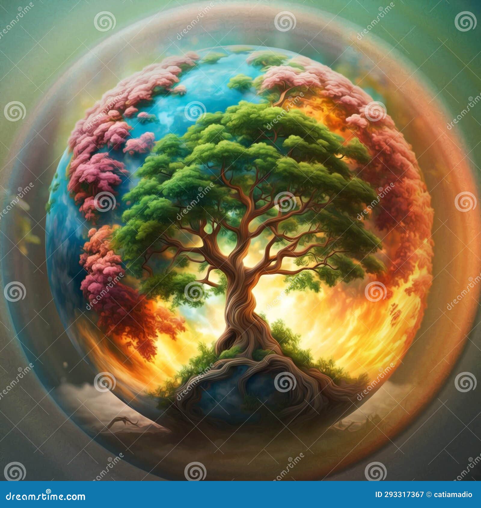 Mystical Tree, Cave, Waterfall And Pirate Symbols Cartoon Vector ...